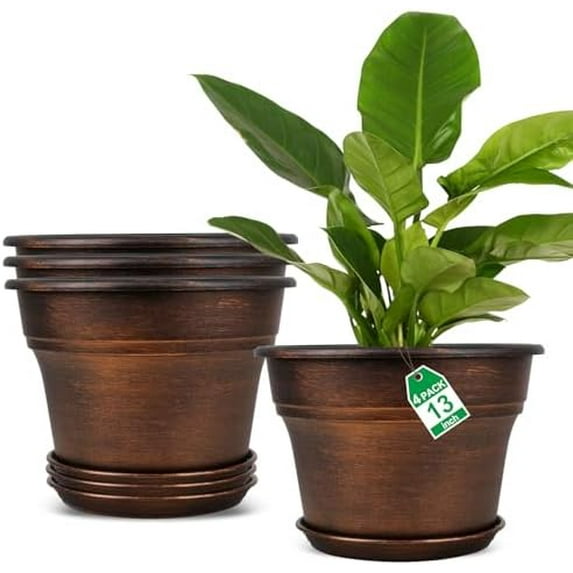 Plant Planters Pots Set of 4 Pack 13 Inch，Large Plastic Flower Pot For ...