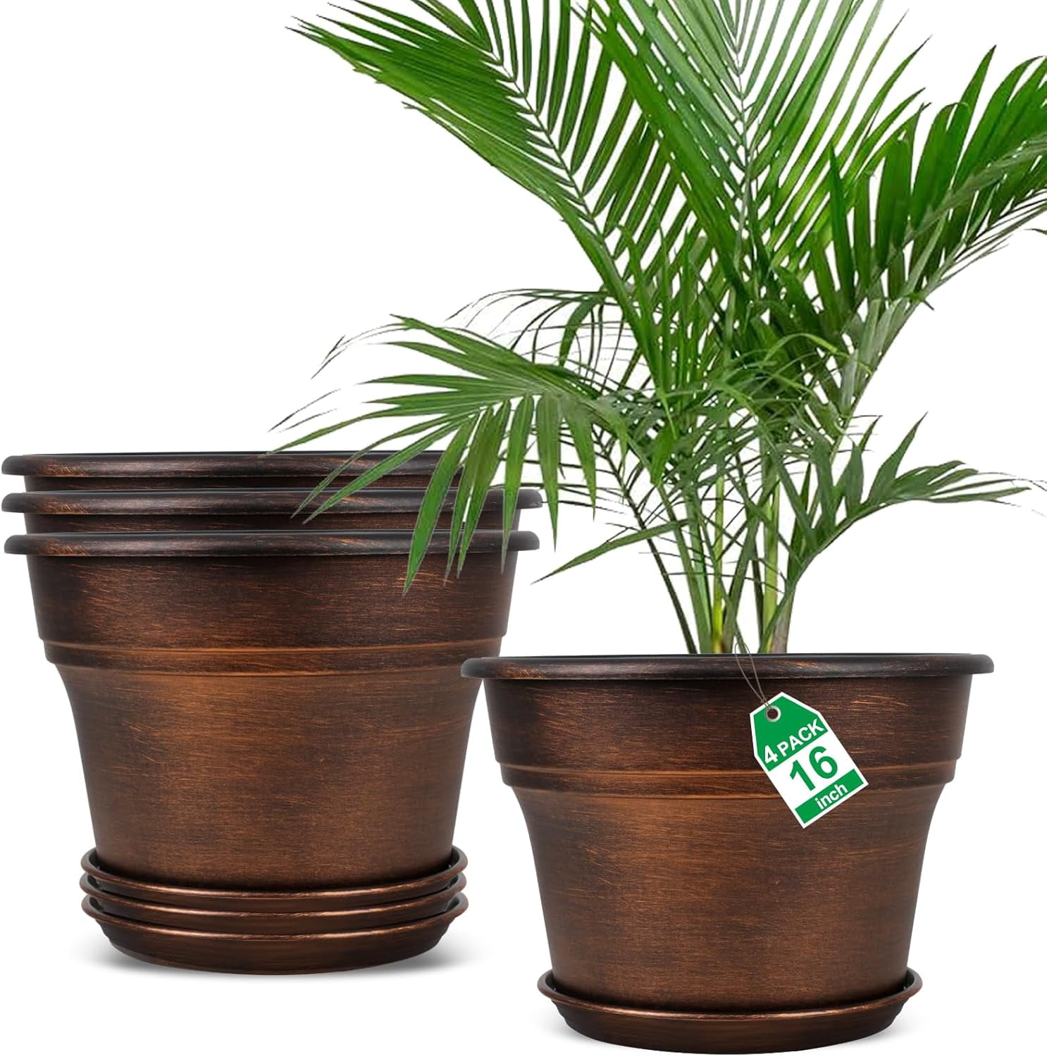 Plant Planters Pots Set of 4 Pack 16 Inch，Large Plastic Flower Pot for ...