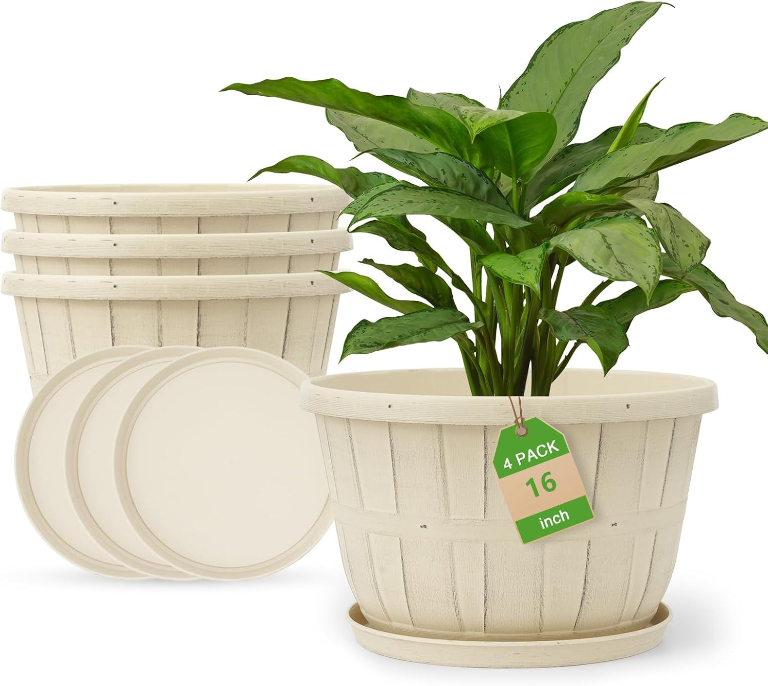 Plant Pots Set of 4 Pack 16 Inch，Large Plastic Flower Pot for Indoor ...