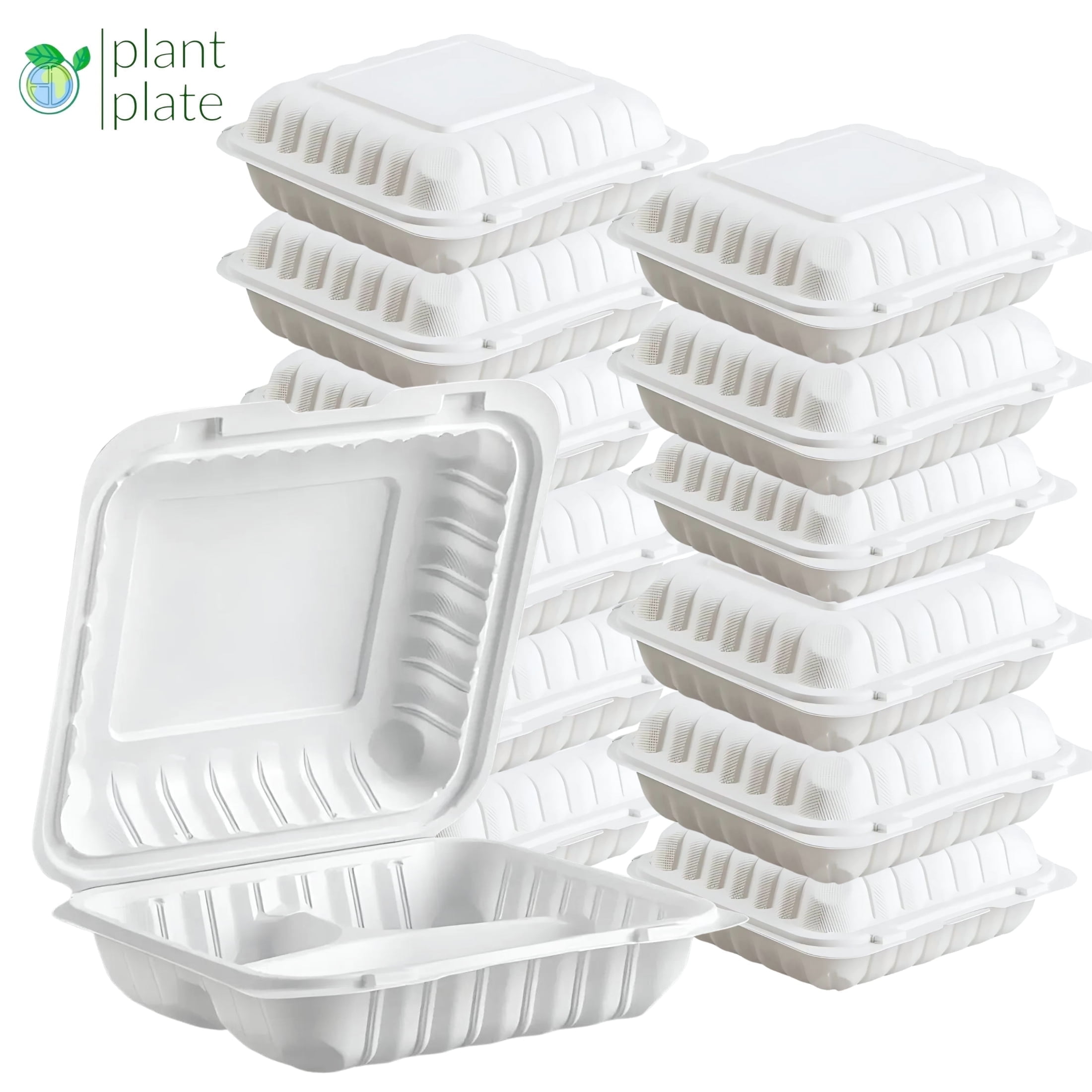 Plant Plate 8x8 3 Compartment MFPP Container, Clamshell, 3 in x 150 ...