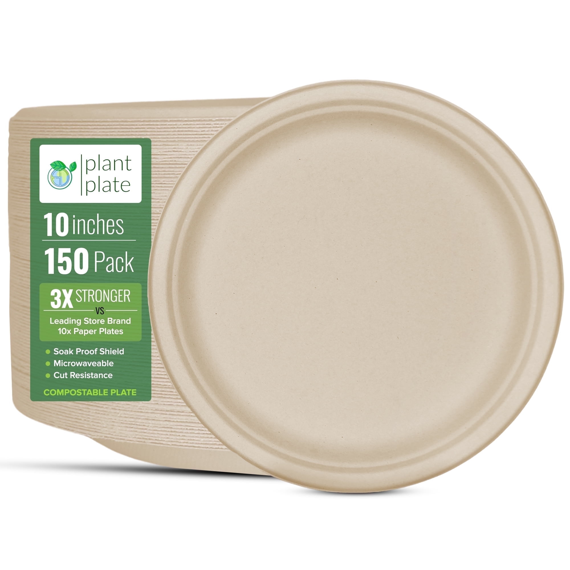 Plant Plates Compostable Paper Plates, 10 Inch, Made of Bagasse, 150 ...