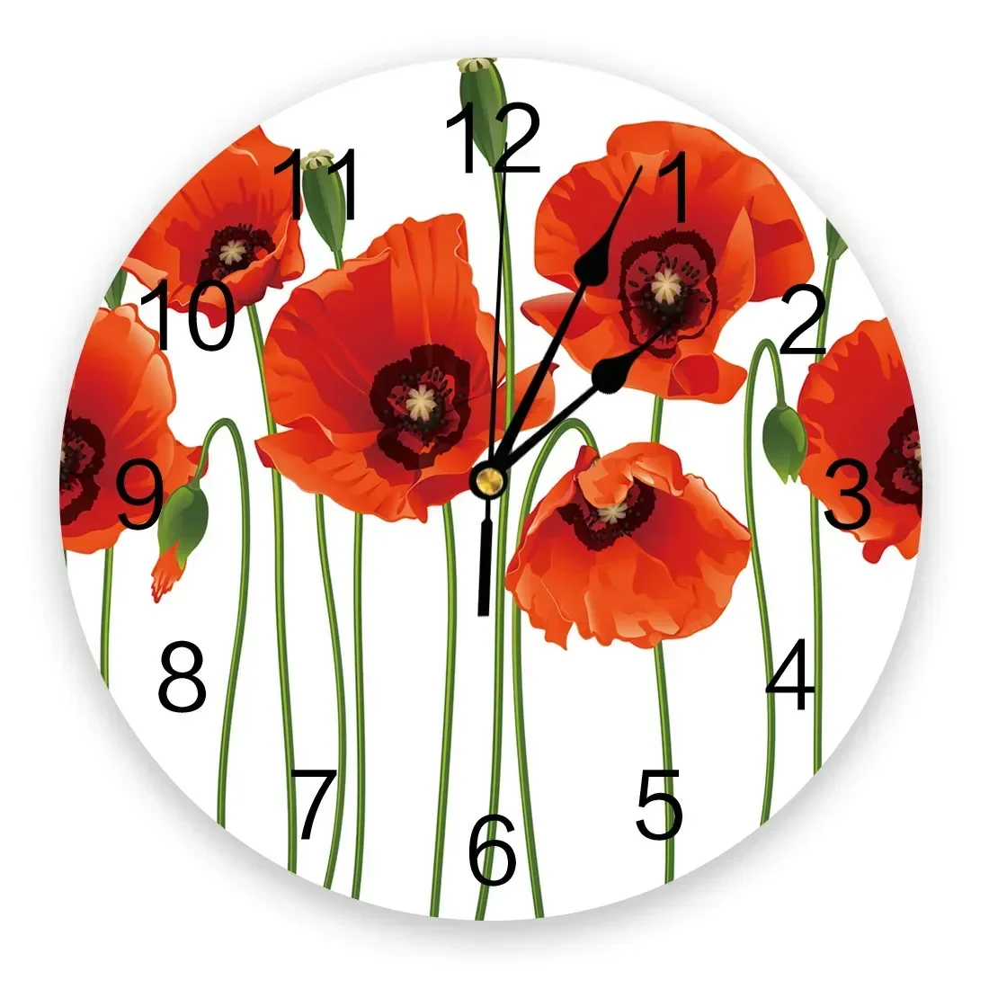 Plant Poppy Texture Flowers Wall Clock Modern Design Living Room ration ...