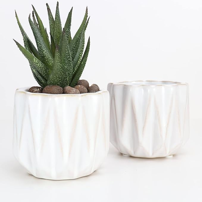 Plant Pot 4 Inch Ceramic Pots, Set of 2 Flower Pots Crackle Glaze Small ...