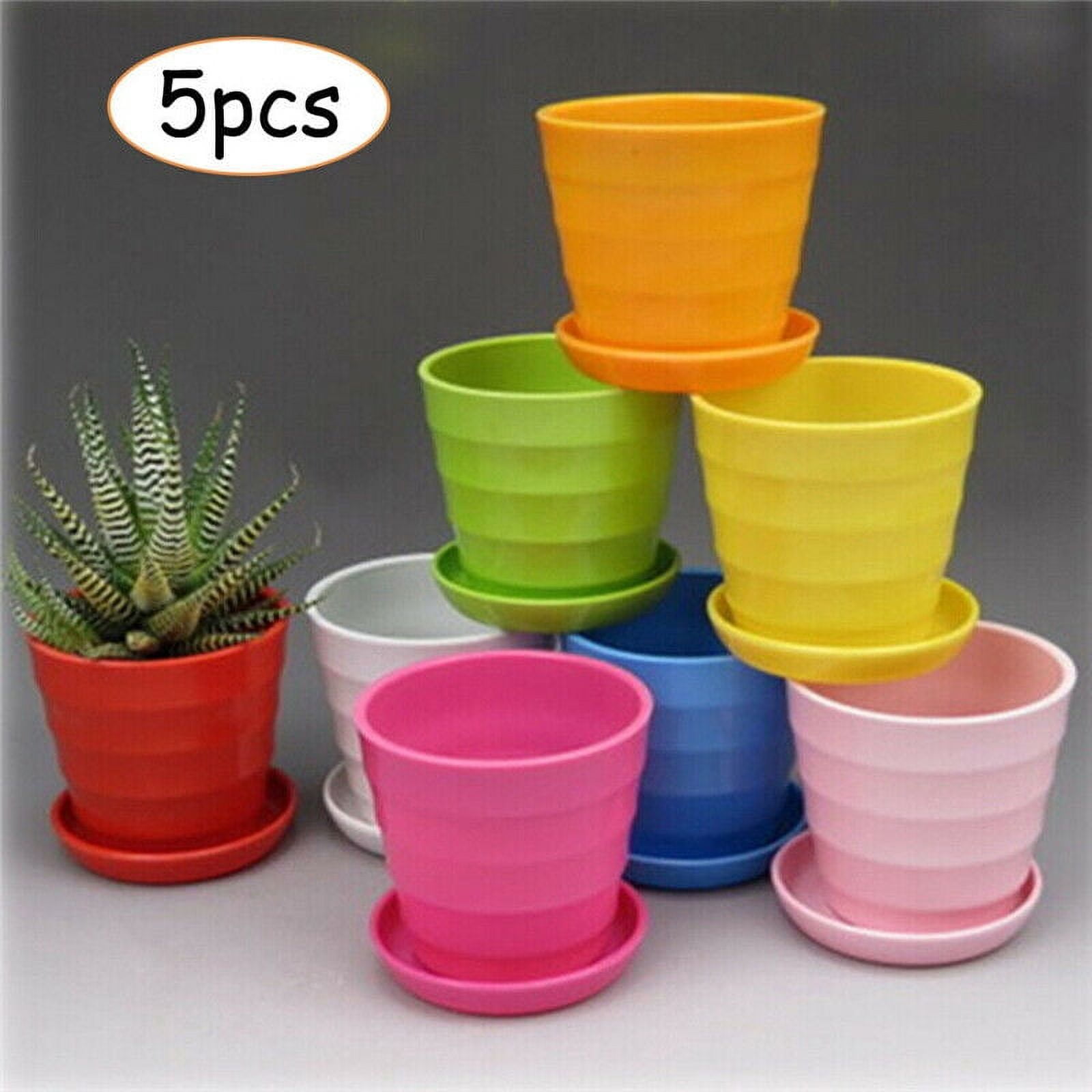 Plant Pot Garden Round Flower Planter Plastic Pots with Saucer Tray ...