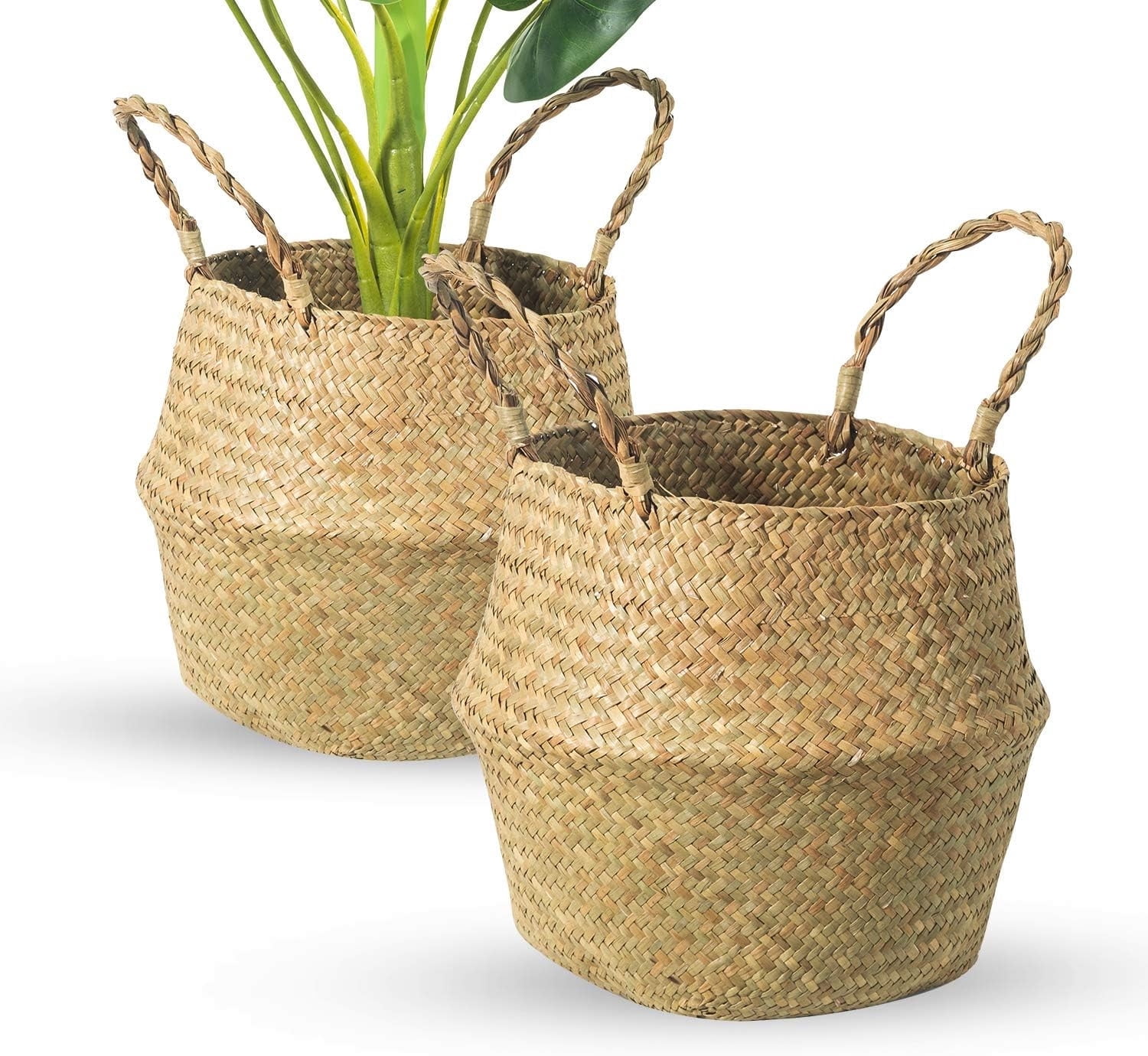 Plant Pot Woven Basket,Happon 2 Pieces Woven Seagrass Plant Basket ...