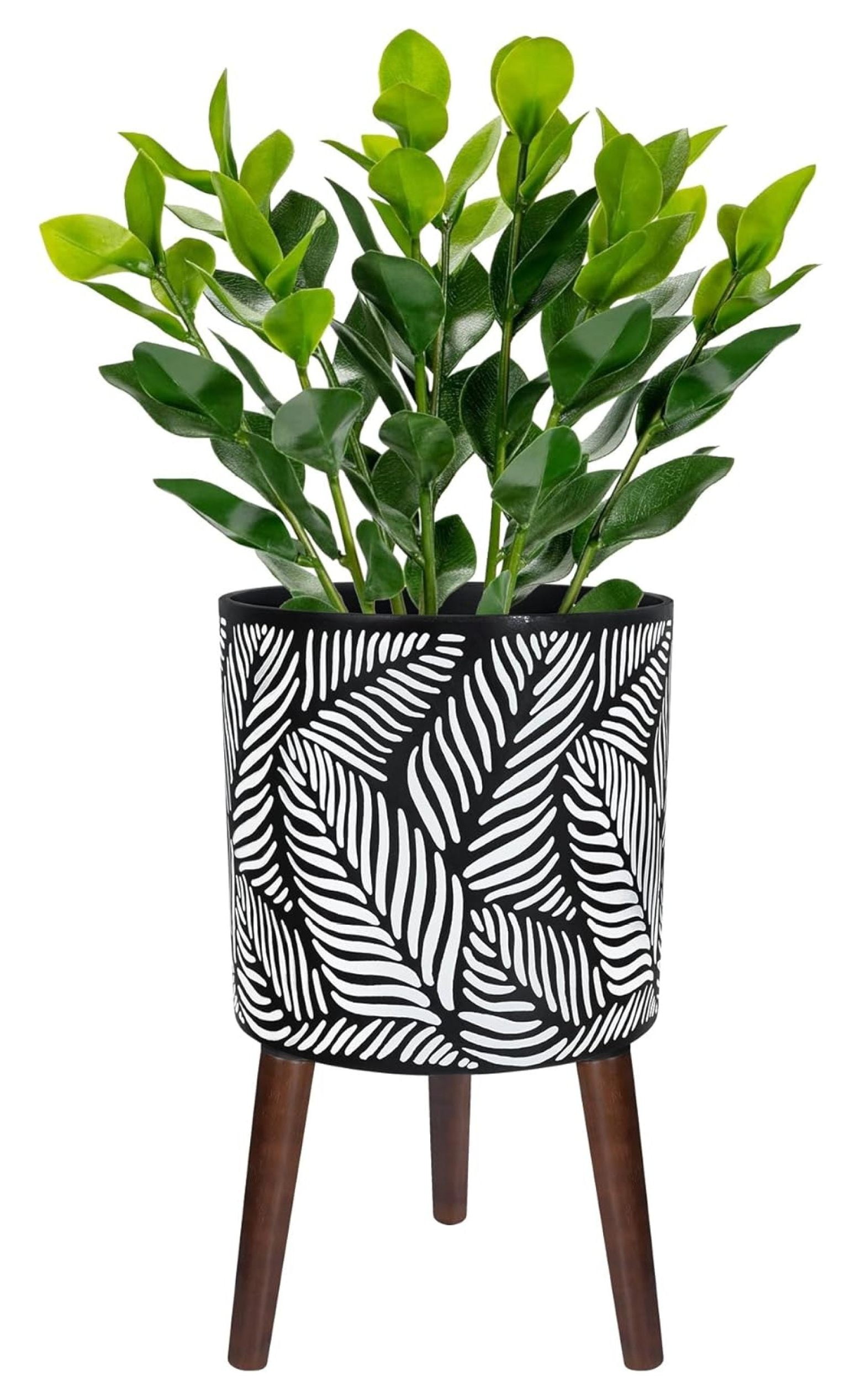 Plant Pot with Wood Legs, Modern Century Tall Planter, Large Decorative ...