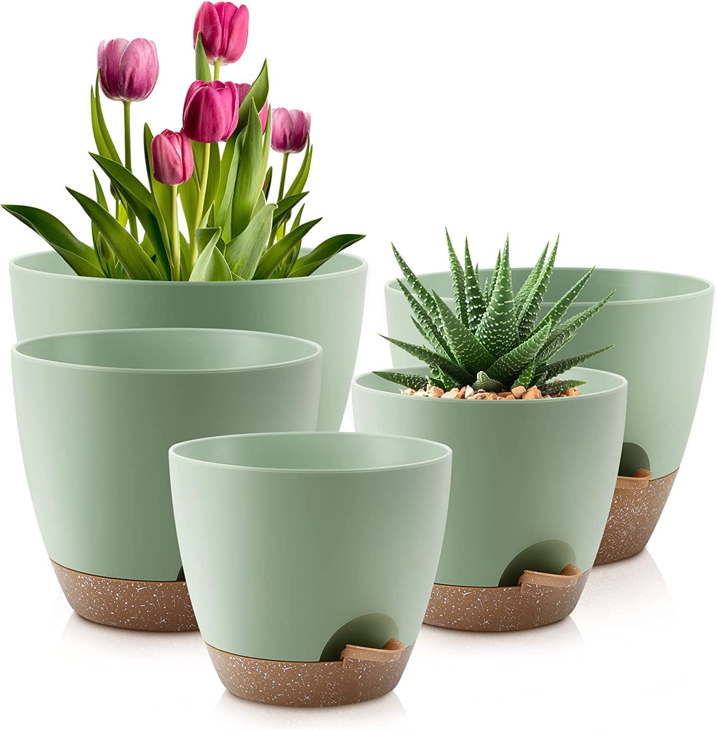 Plant Pots 10/9/8/7.5/7 Inch Self Watering Pots, Set of 5 Plastic ...