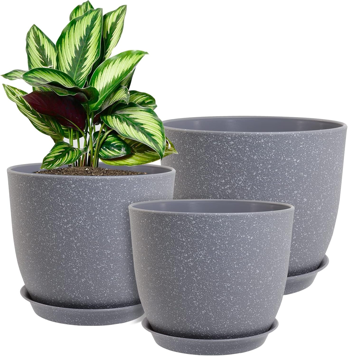 Plant Pots 10/9/8 inch, Set of 3 Modern Decorative Plastic Planters ...
