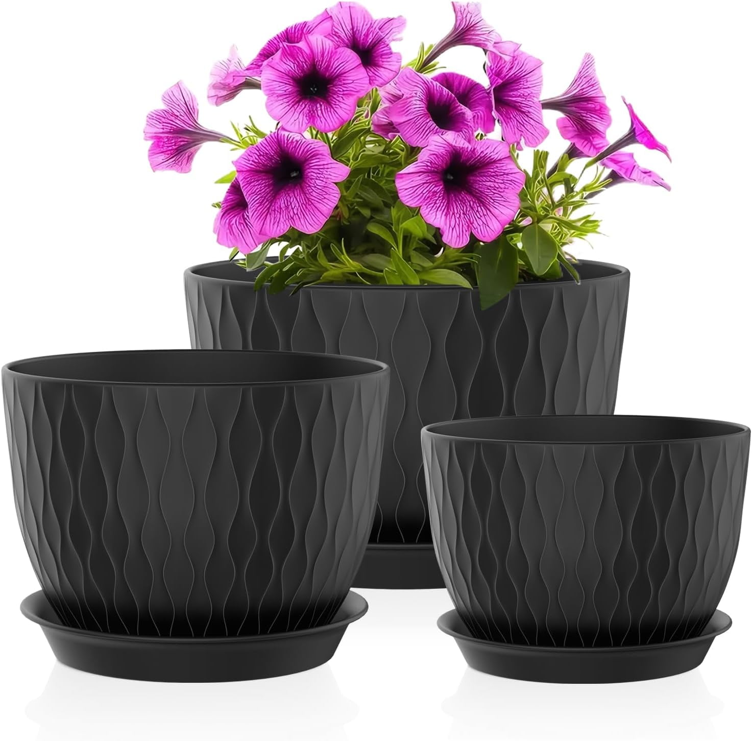 Plant Pots 12/10/9 Inch Pots, Set of 3 Plastic Planters with Drainage ...