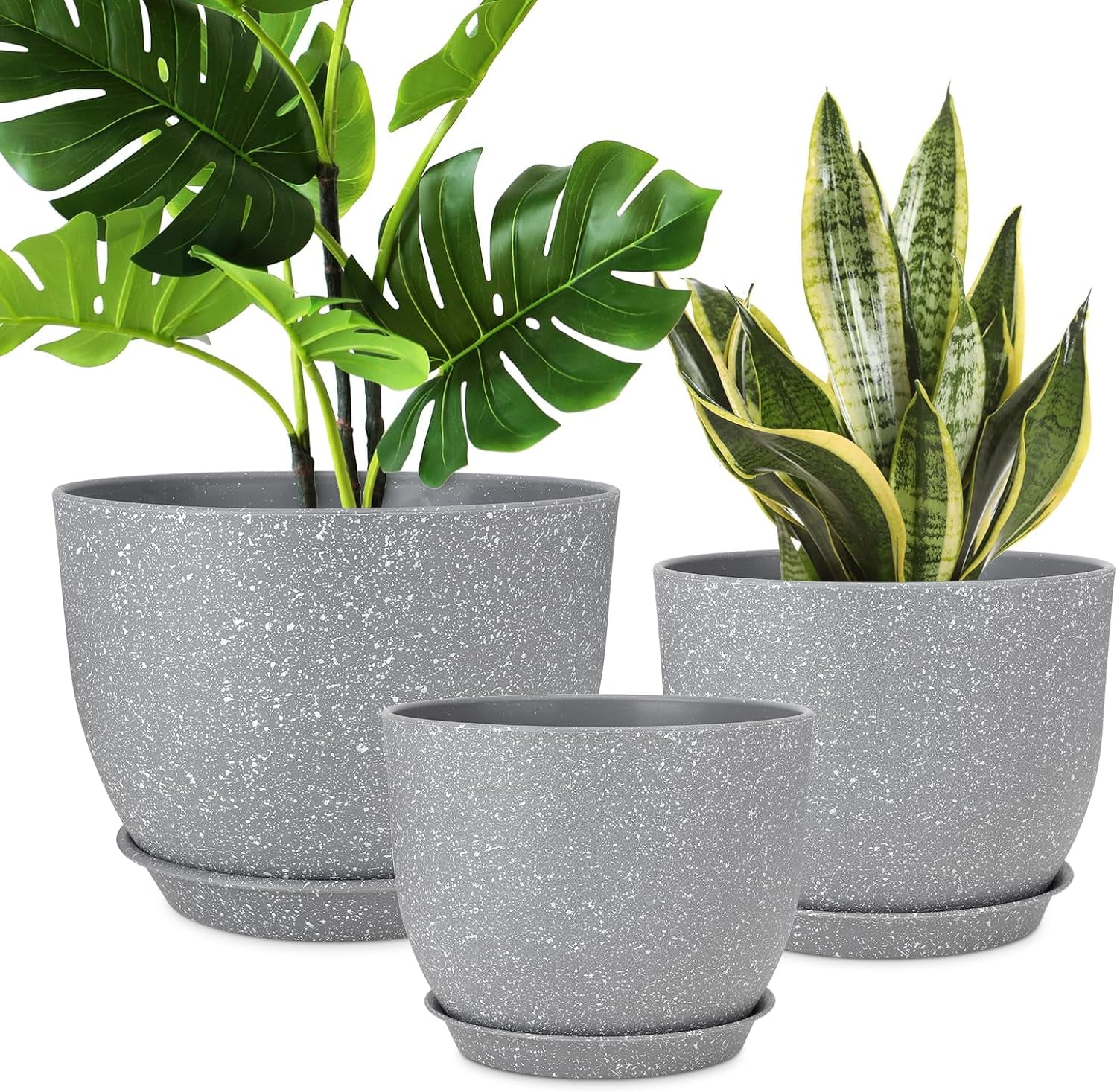 Plant Pots 12 10 9 Inch Set of 3, Flower Pots with Multi Mesh Drainage ...