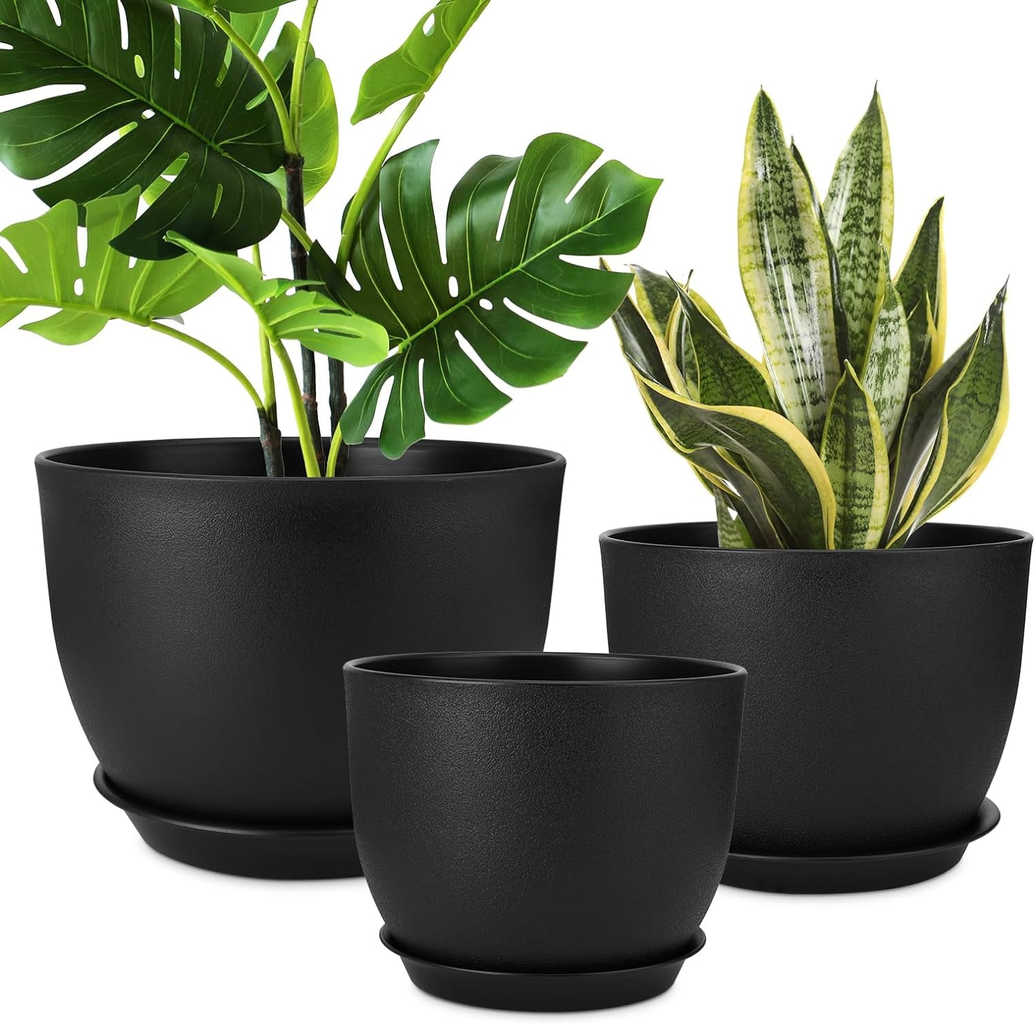 Plant Pots 12 10 9 Inch Set of 3, Flower Pots with Multi Mesh Drainage ...