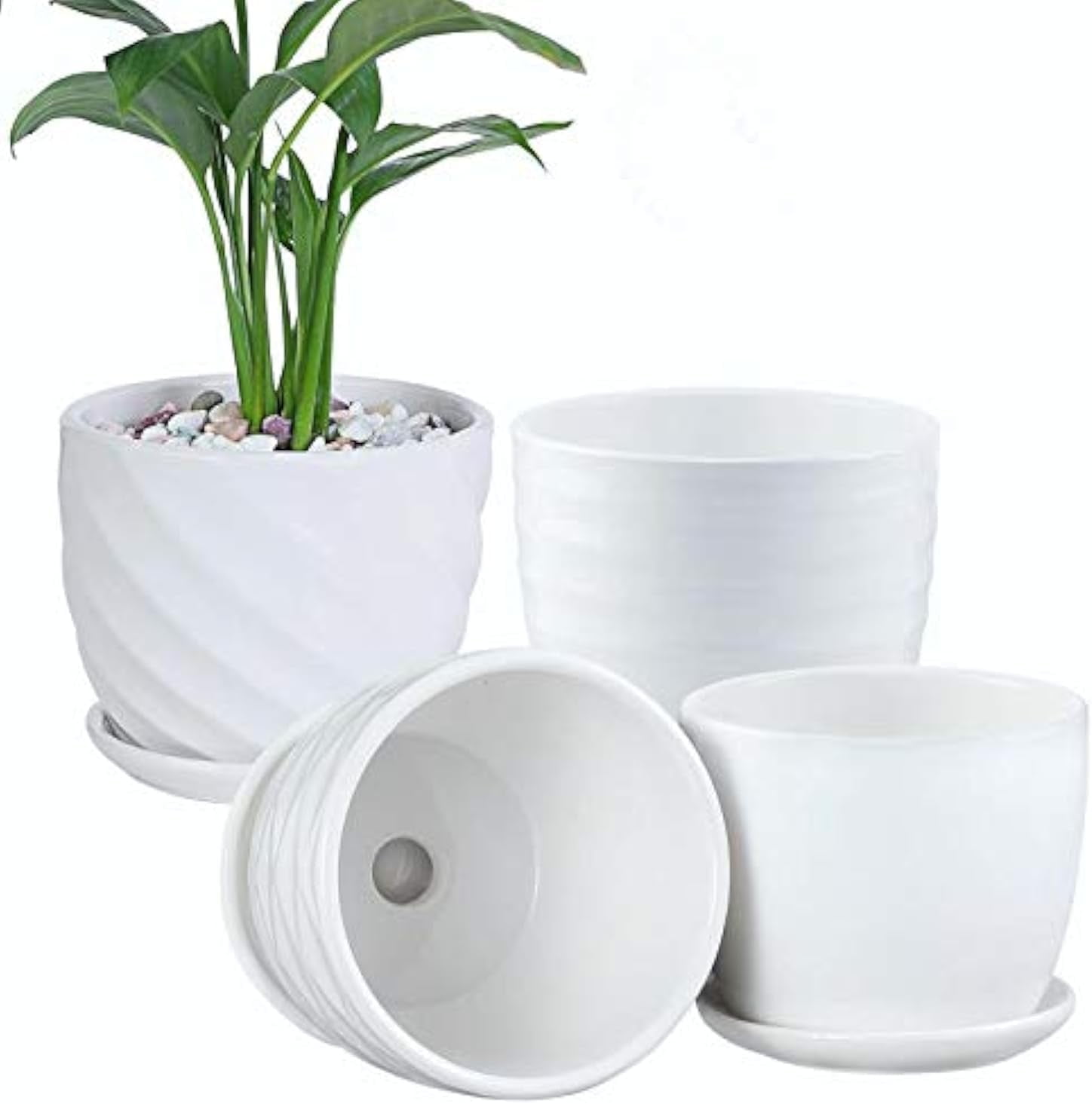 Plant Pots - 4.7 Inch Cylinder Ceramic Planters with Connected Saucer ...