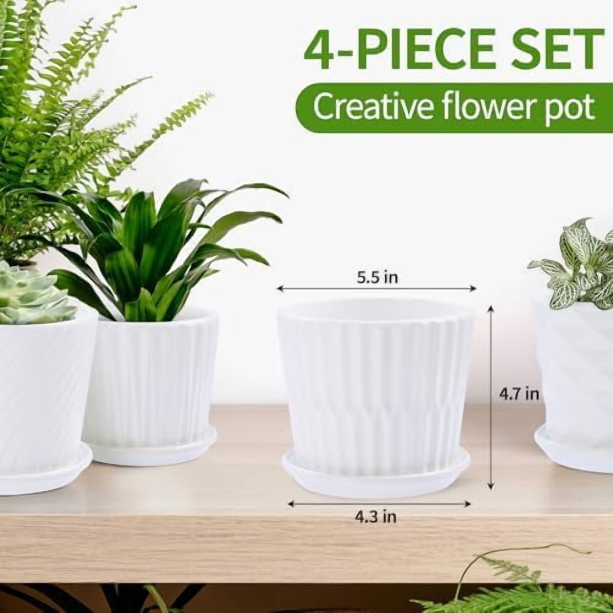 Plant Pots - 5.5 Inch Cylinder Ceramic Planters with Connected Saucer ...