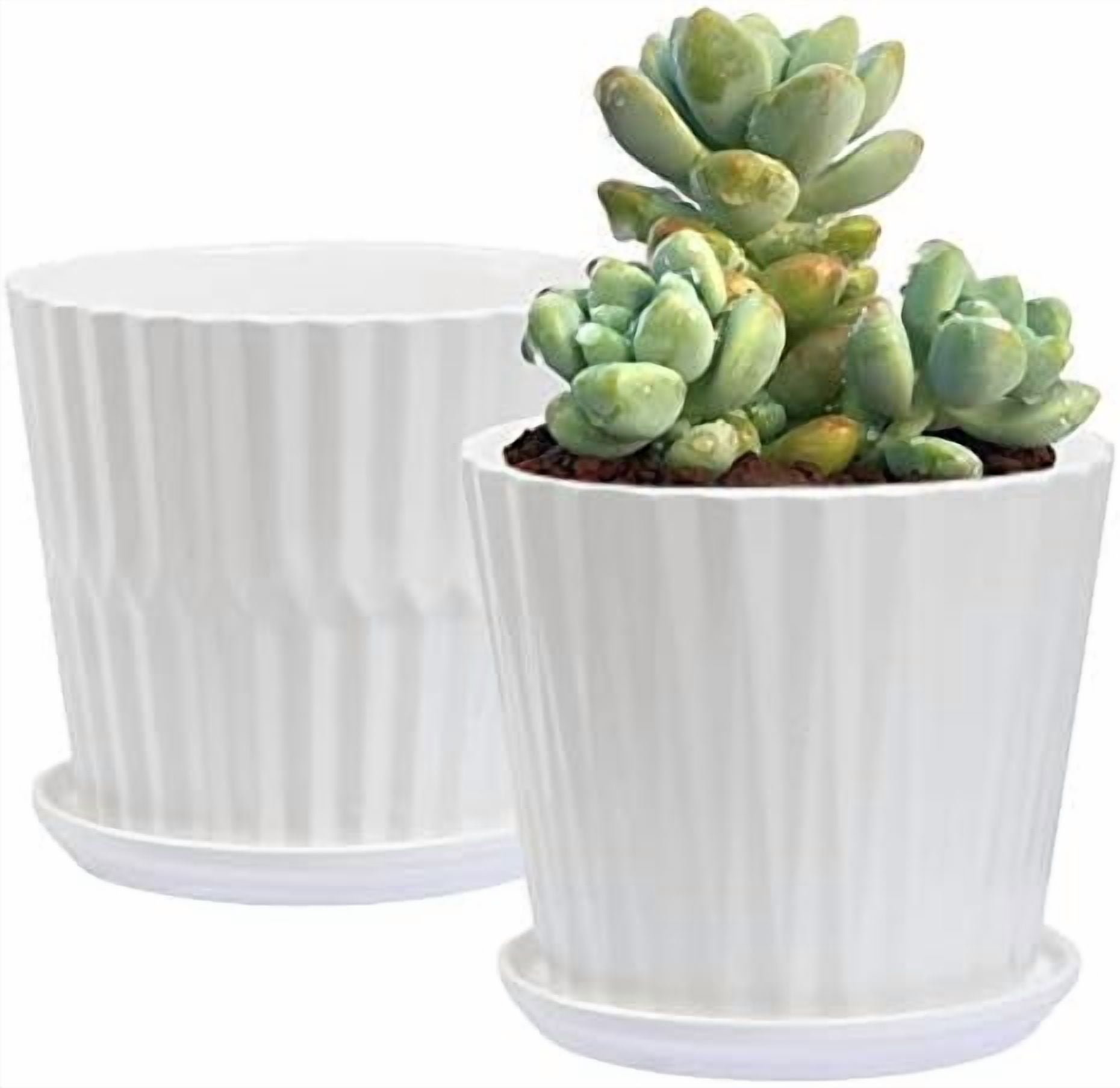 Plant Pots - 6.7 Inch Cylinder Ceramic Planters with Connected Saucer ...