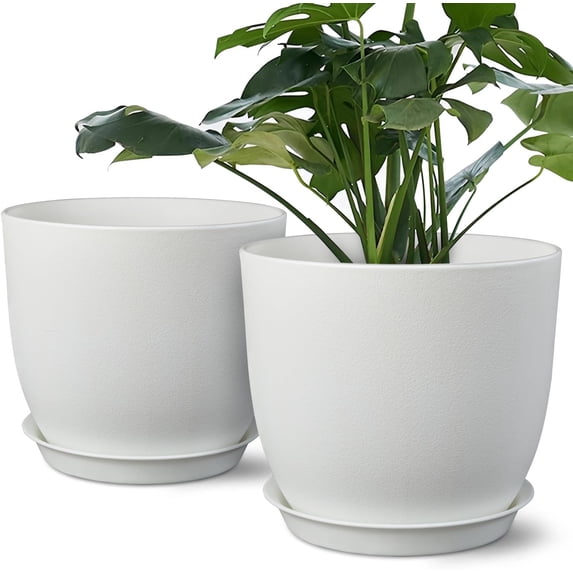 Plant Pots 8 Inch Set of 2, Flower Pots with Multi Mesh Drainage Holes ...