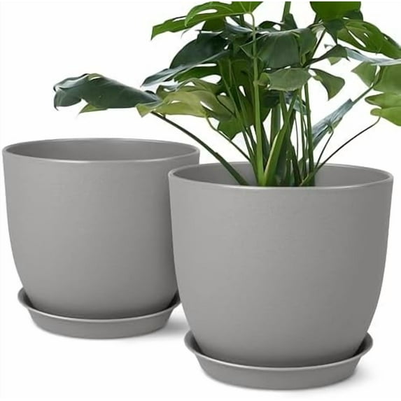 Plant Pots 8 Inch Set of 2, Flower Pots with Multi Mesh Drainage Holes ...