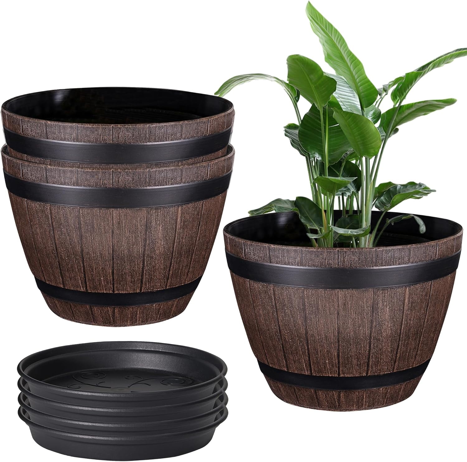 Plant Pots with Drainage Holes & Saucer, 11.3 Inch Flower Pots with ...
