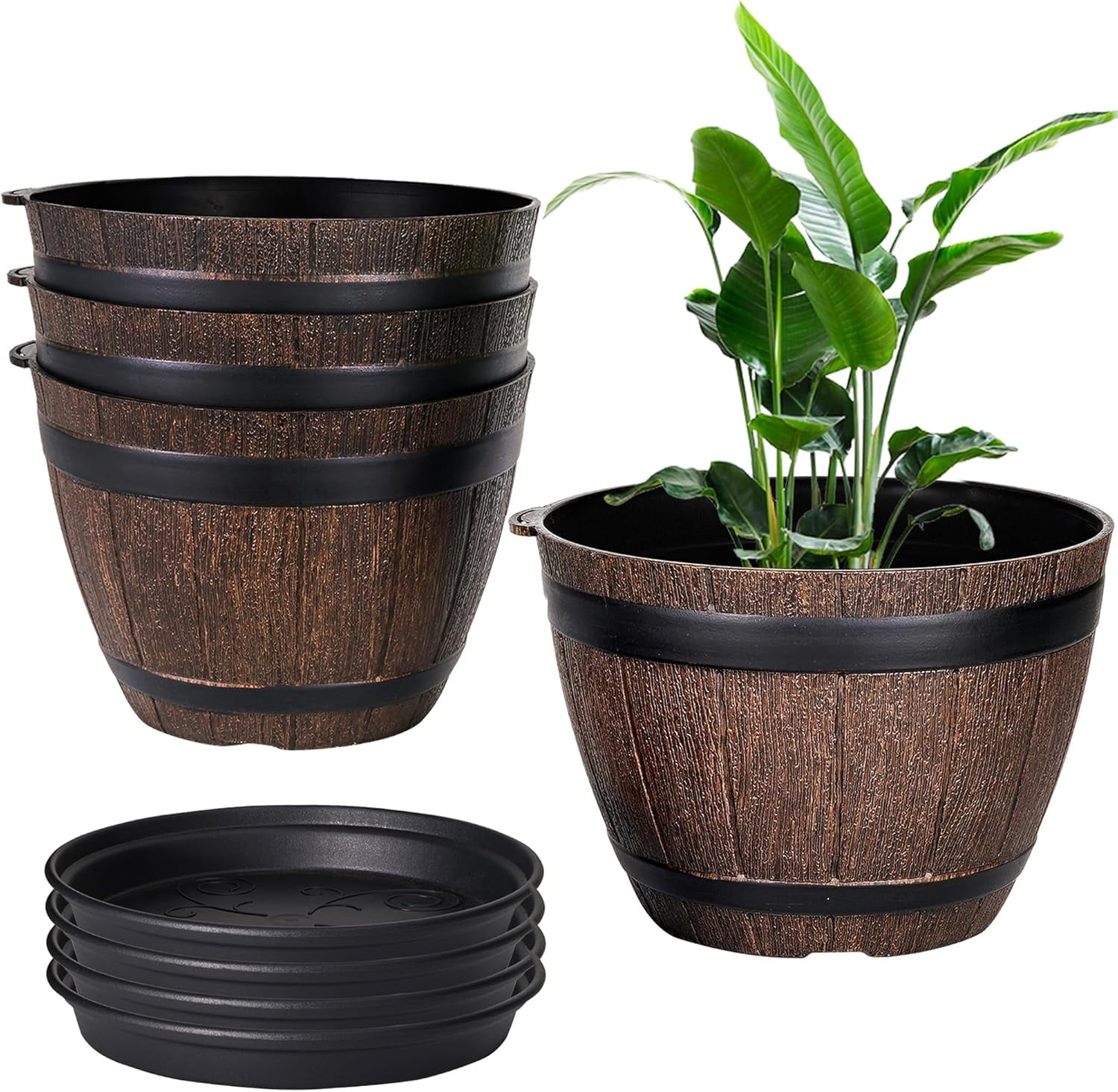 Plant Pots with Drainage Holes & Saucer, 7.6 Inch Flower Pots with Tray ...