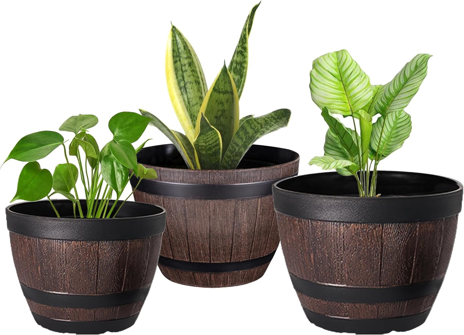 Plant Pots with Drainage Holes & Saucer, Flower Pots with Tray, 3 Pack ...