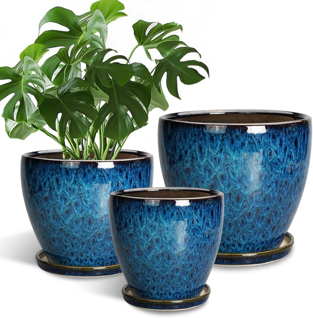 Plant Pots Indoor, Ceramic Planters Pots with Drainage Holes and ...