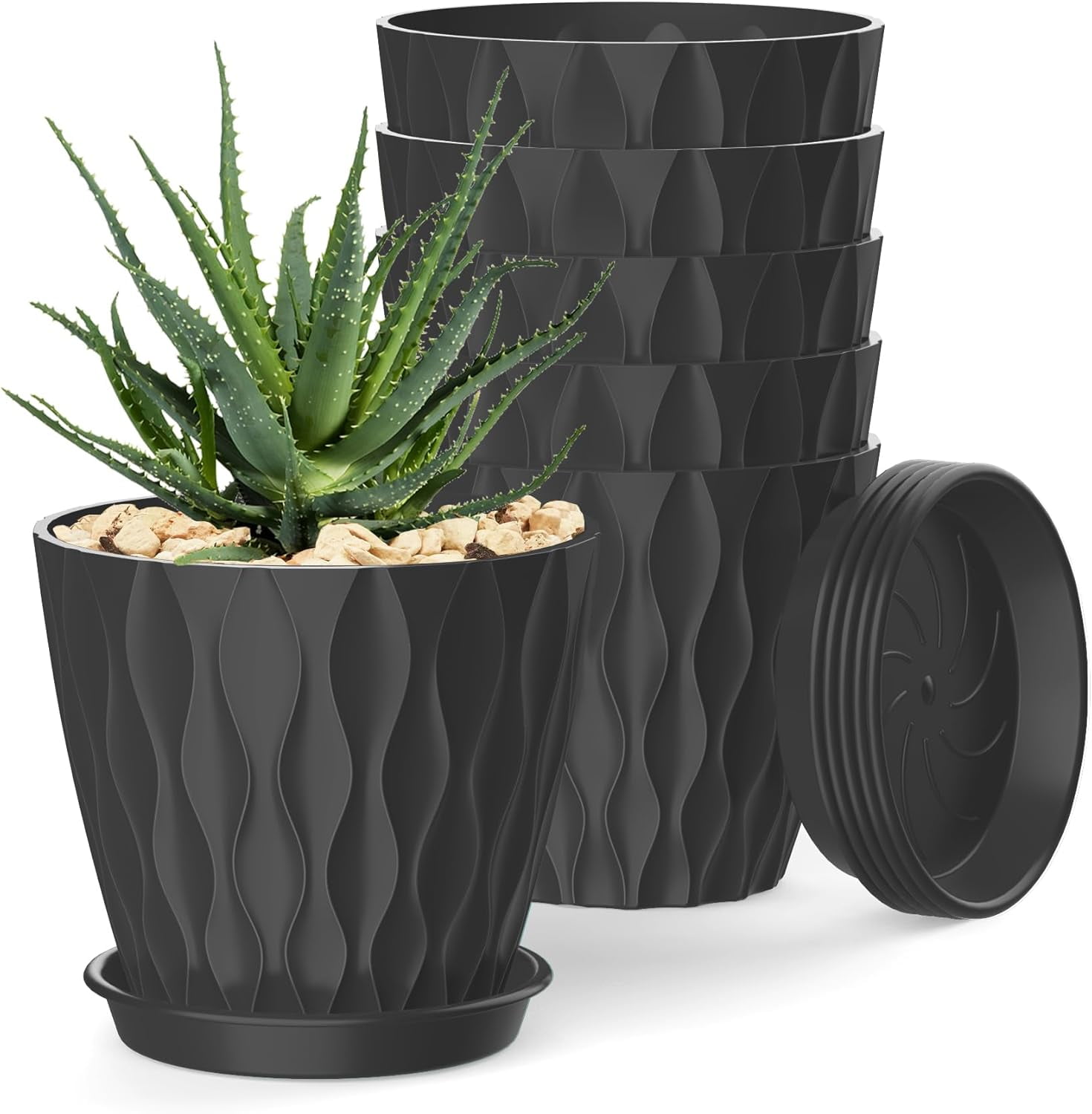 Plant Pots, Indoor Flower Pots, Planters with Drainage Holes and Trays for Orchids, Violets ...