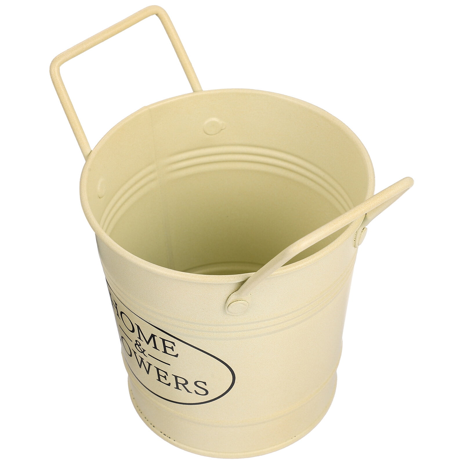 Beige Metal Iron Flower Pot with Handle for Storage Mini Round Design ...