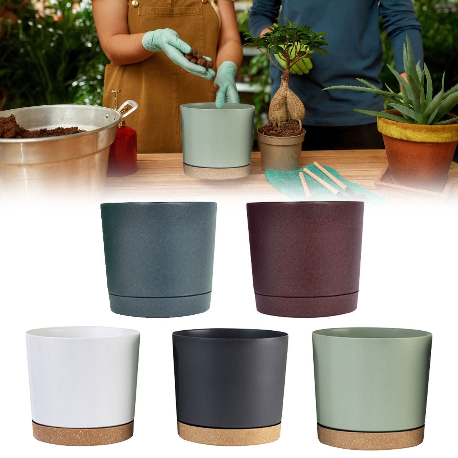 IOPQO 9.84" x 8.66" x 9.6" Plastic Plant Pot with Drainage Holes ...