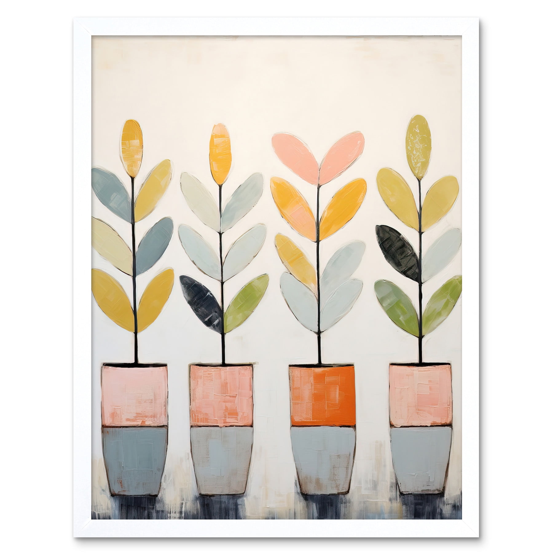 Plant Pots Simple Pastel Colour Oil Painting Bright Pink Green Blue ...