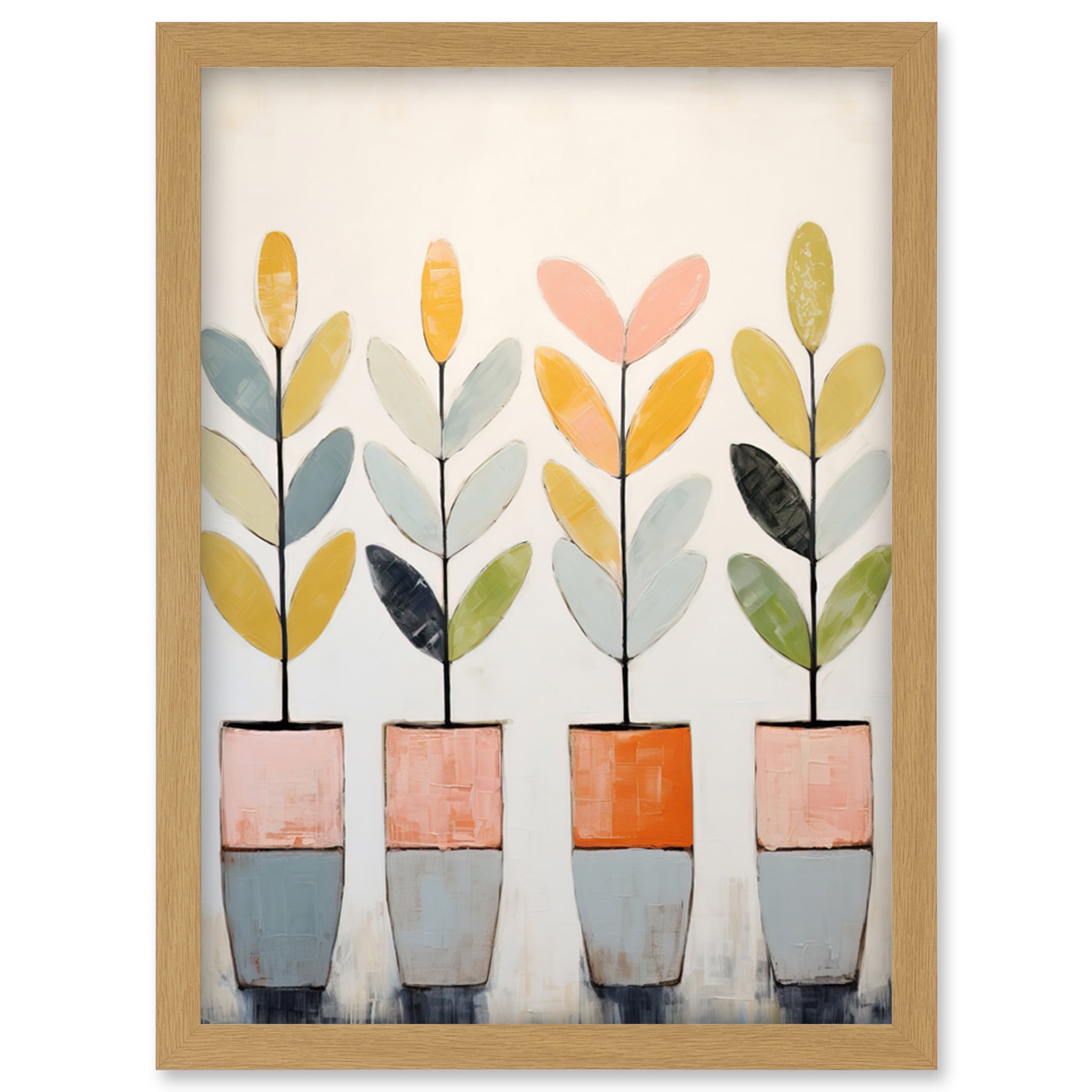 Plant Pots Simple Pastel Colour Oil Painting Bright Pink Green Blue ...