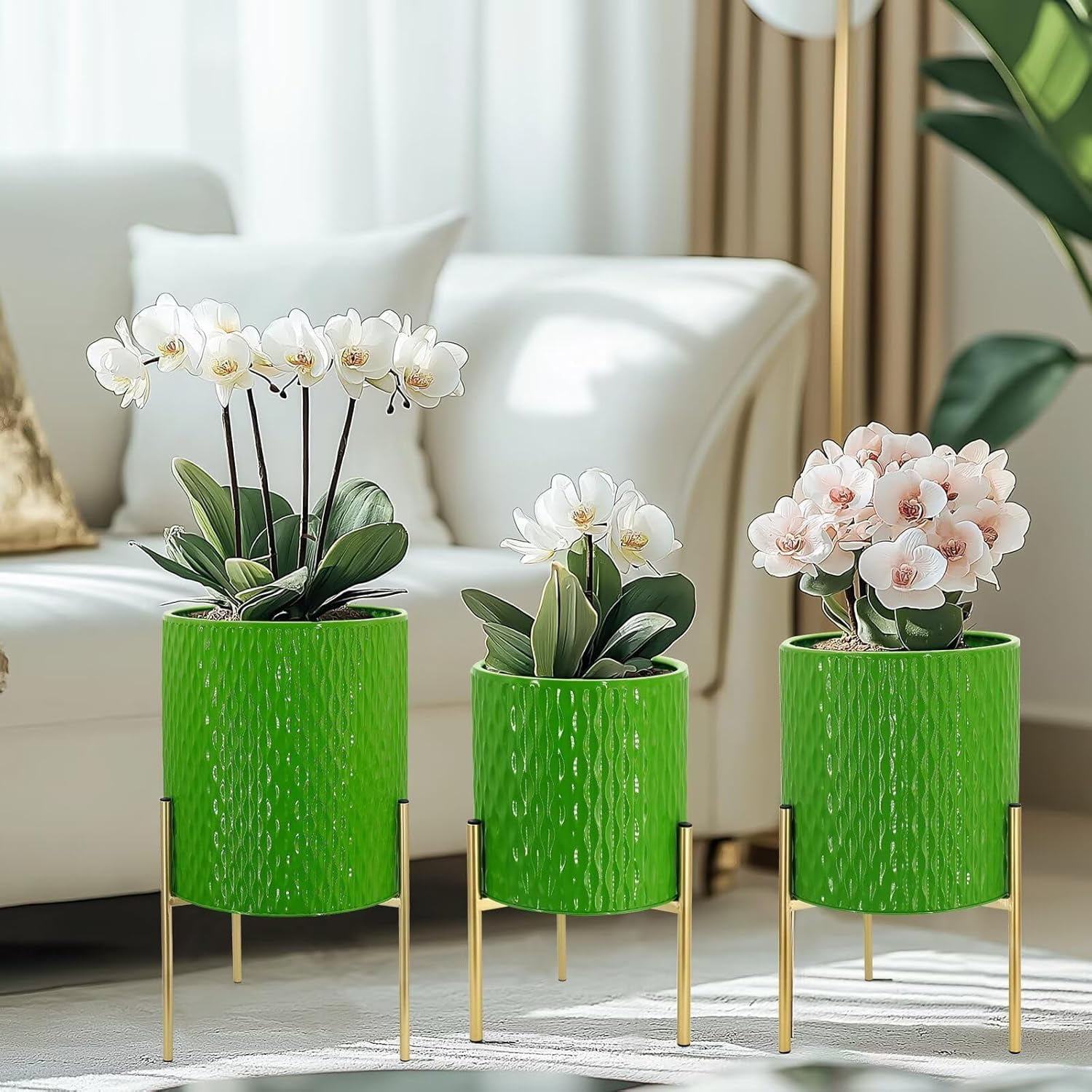 Plant Pots with Stand and Drainage, Set of 3 - Indoor Flower Pots with ...