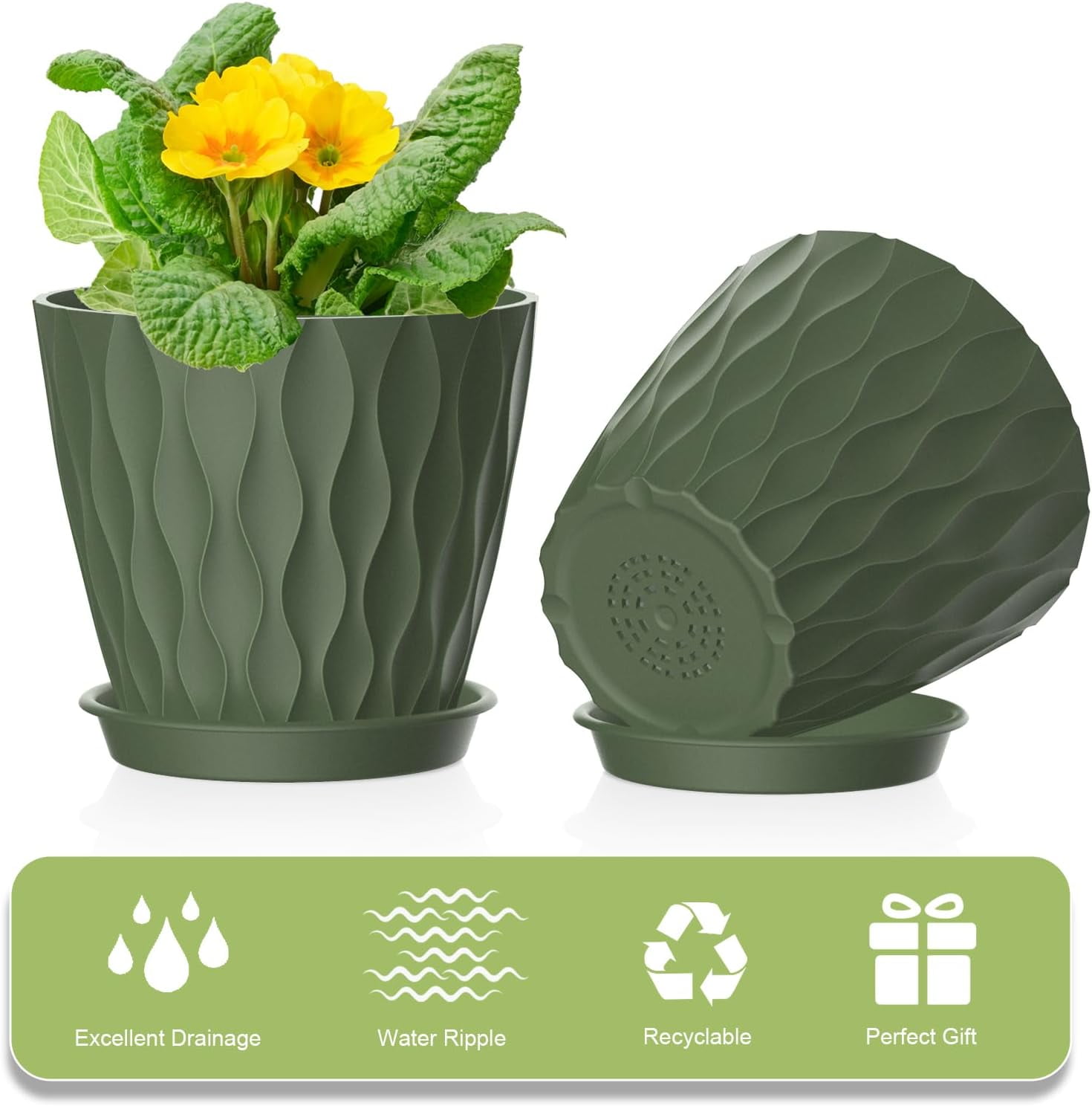 Plant Pots, Thick Sturdy Plastic Plant Pots, Planters with Drainage ...