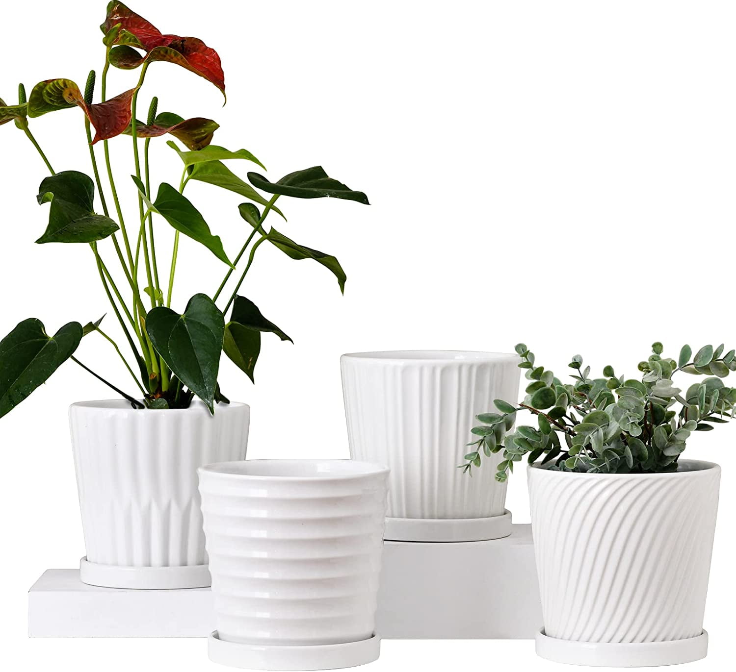 Plant Pots,White 6 Inch Flower Pots for Plants,Ceramic Planter with ...