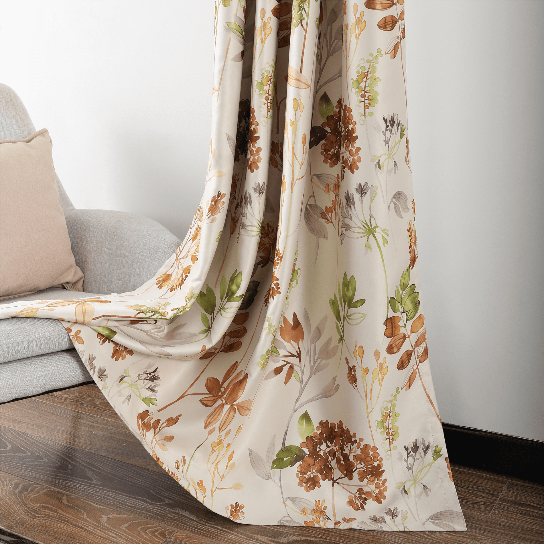 Floral Print Window Curtains, 52x84 inch, 2 Panels, Brown, Room ...