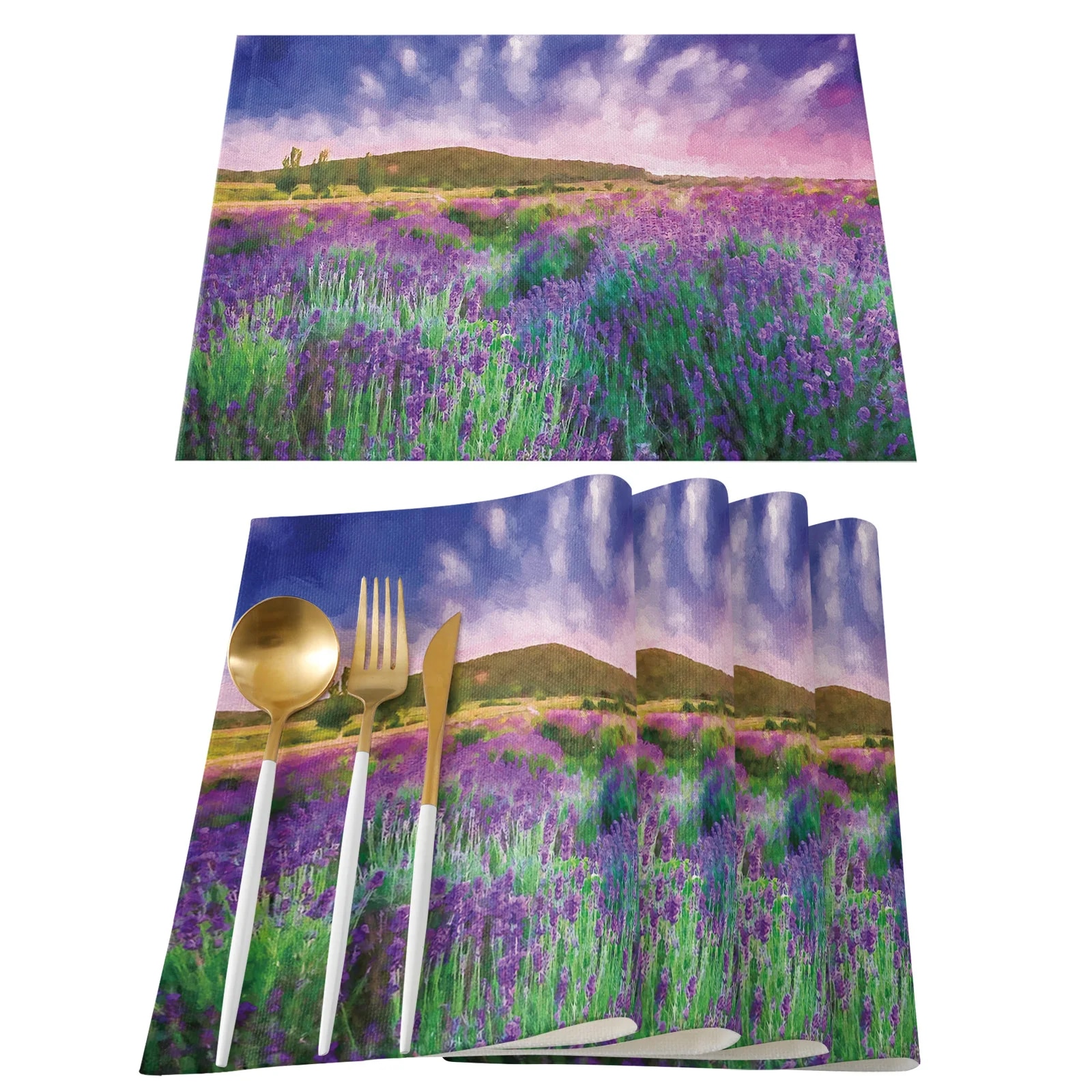 Plant Purple Lavender Flowers Dusk Placemat for Dining Table Mat Western Pad Placemats Set ...