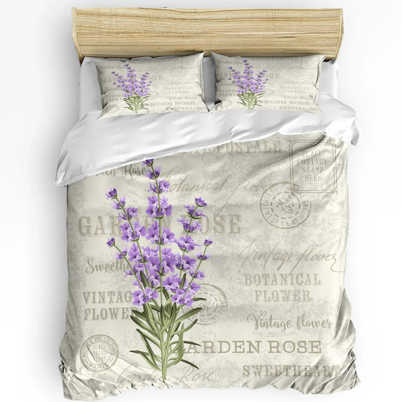 Plant Purple Lavender Watercolor Flower 3pcs Bedding Set For Bedroom ...