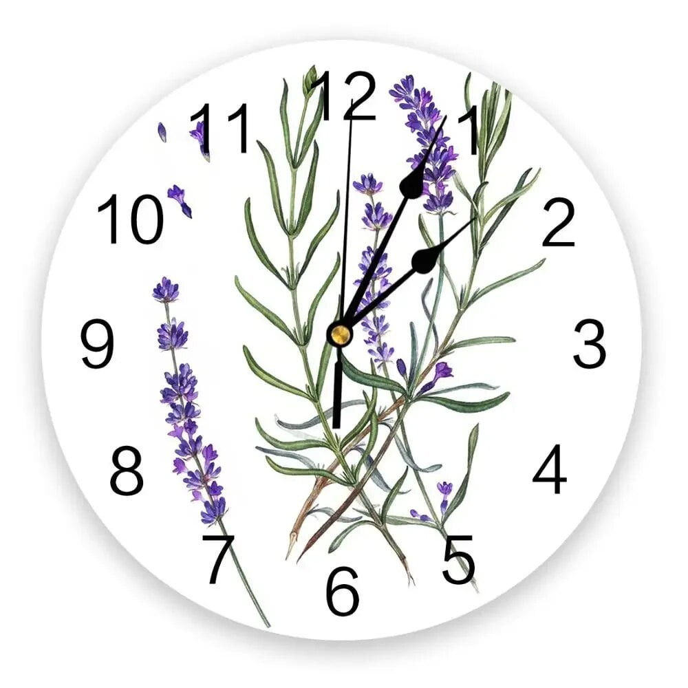 Plant Purple Lavender Watercolor Painting Wall Clock Modern Design ...