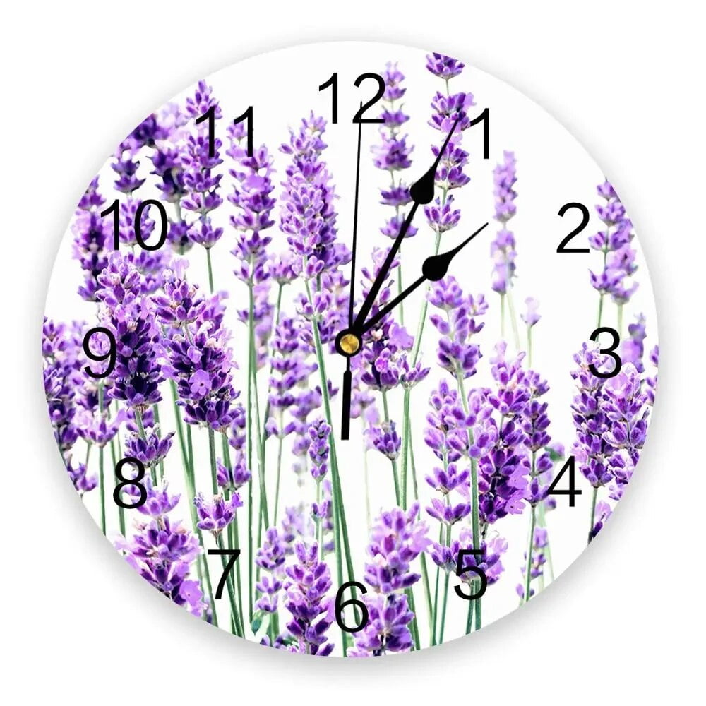 Plant Purple Lavender Watercolor Painting Wall Clock Modern Design ...