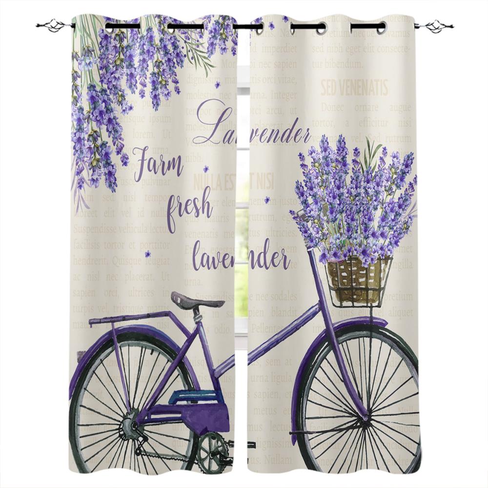 Plant Purple Lavender Watercolor Painting Window Curtains Bedroom ...
