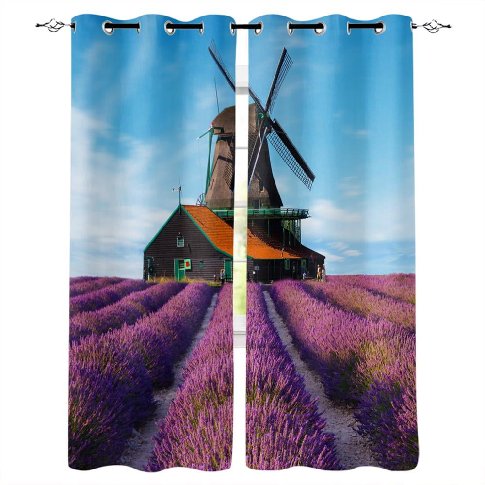 Plant Purple Lavender Watercolor Painting Window Curtains Bedroom ...