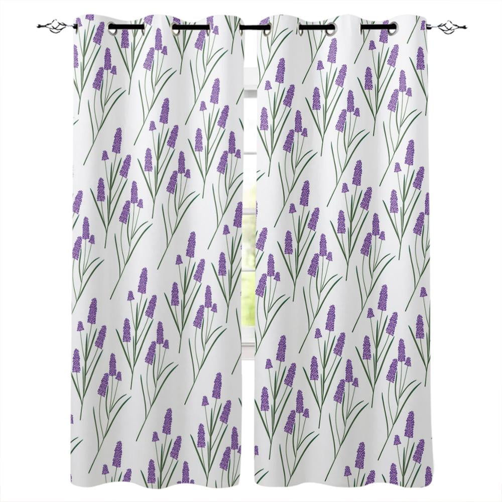 Plant Purple Lavender Watercolor Painting Window Curtains Bedroom ...