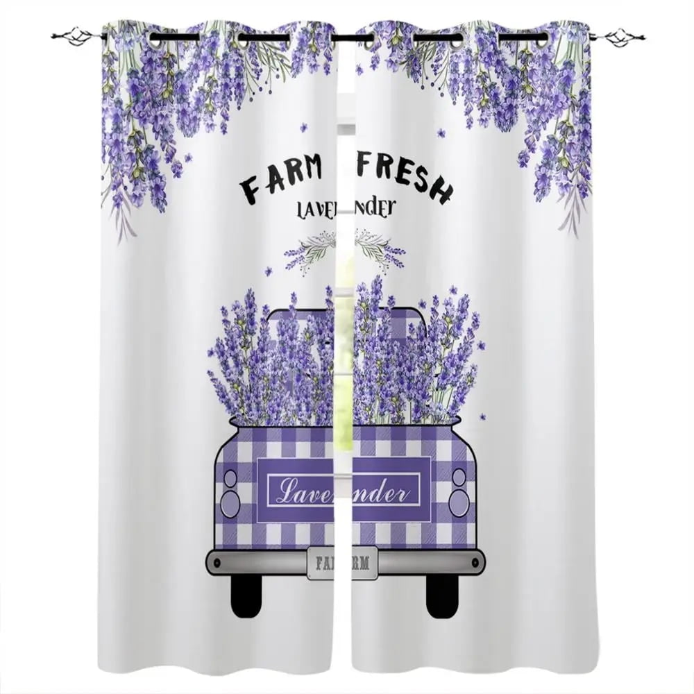 Plant Purple Lavender Watercolor Painting Window Curtains Bedroom ...