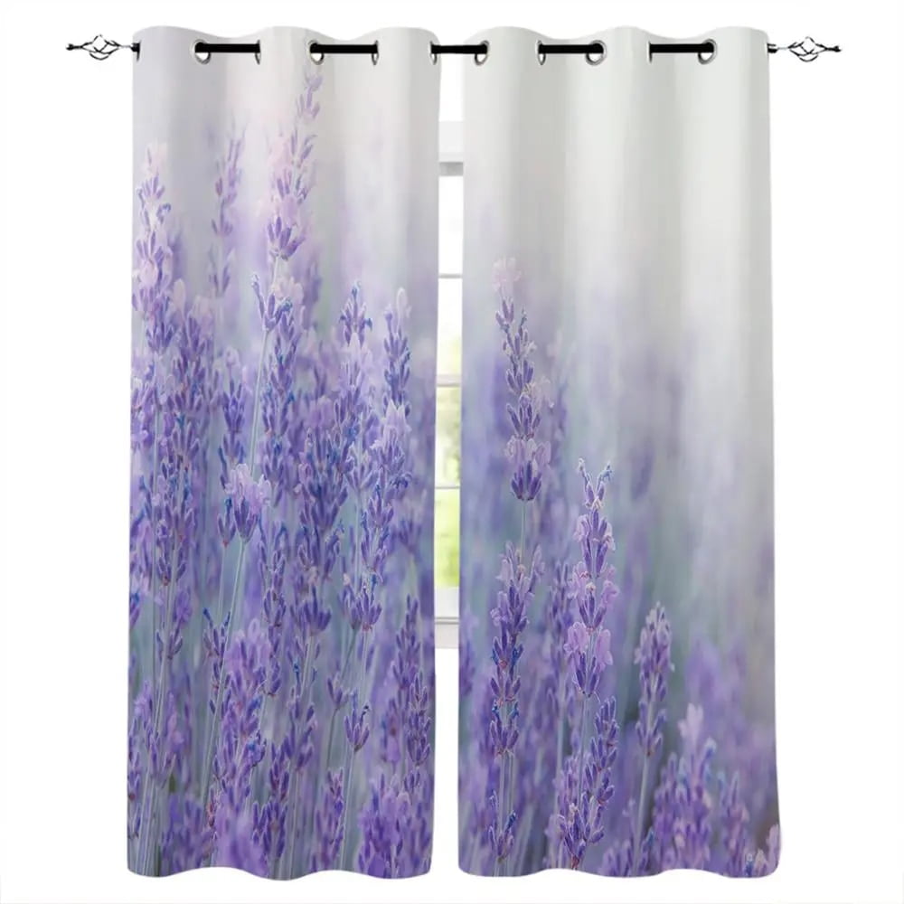 Plant Purple Lavender Watercolor Painting Window Curtains Bedroom ...