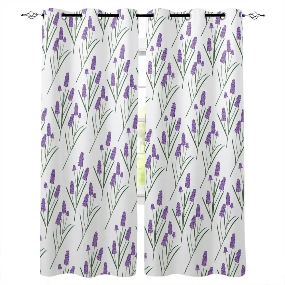 Plant Purple Lavender Watercolor Painting Window Curtains Bedroom ...