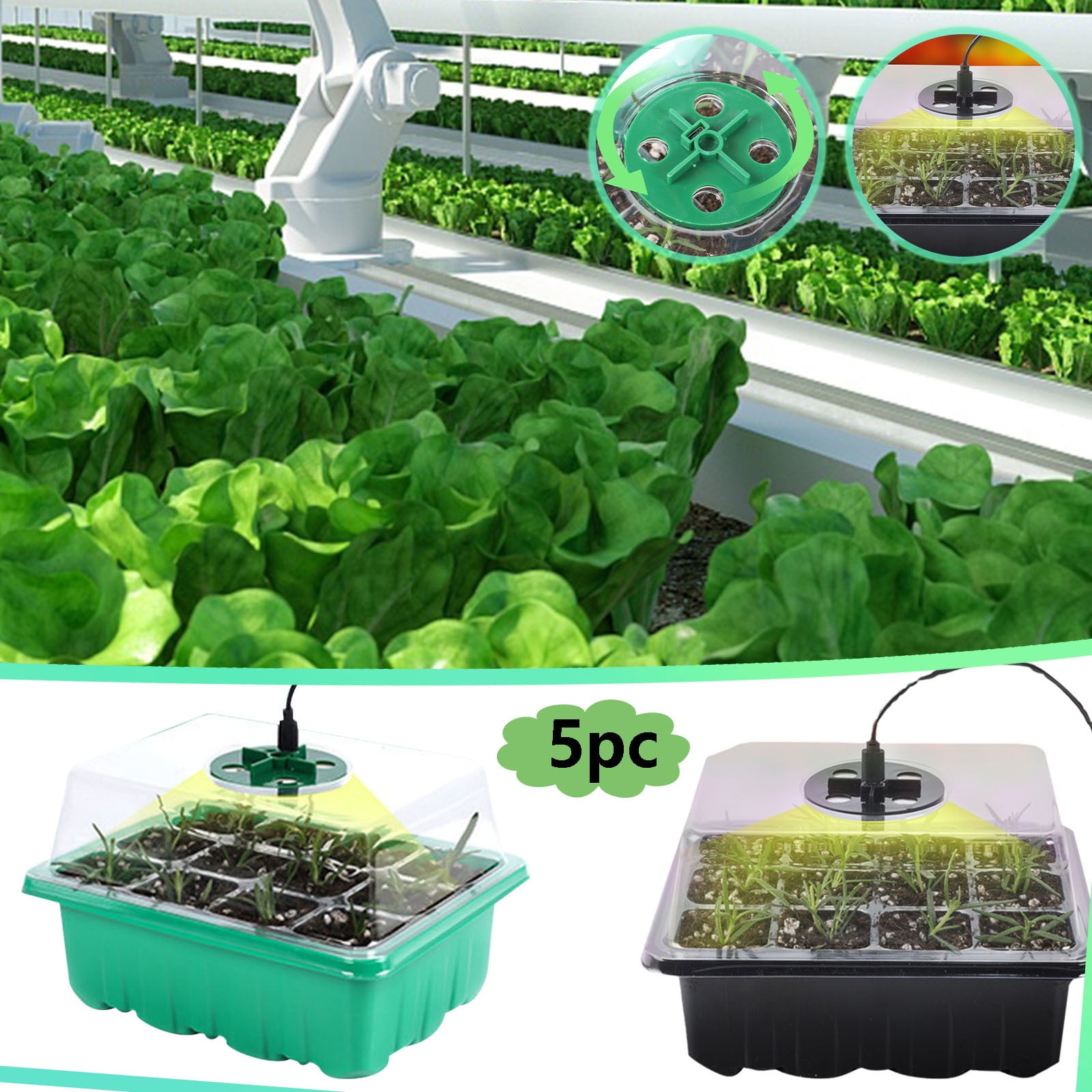 Plant Raising Pots with LED Grow Lights | 5 Piece Seed Starter Kit ...