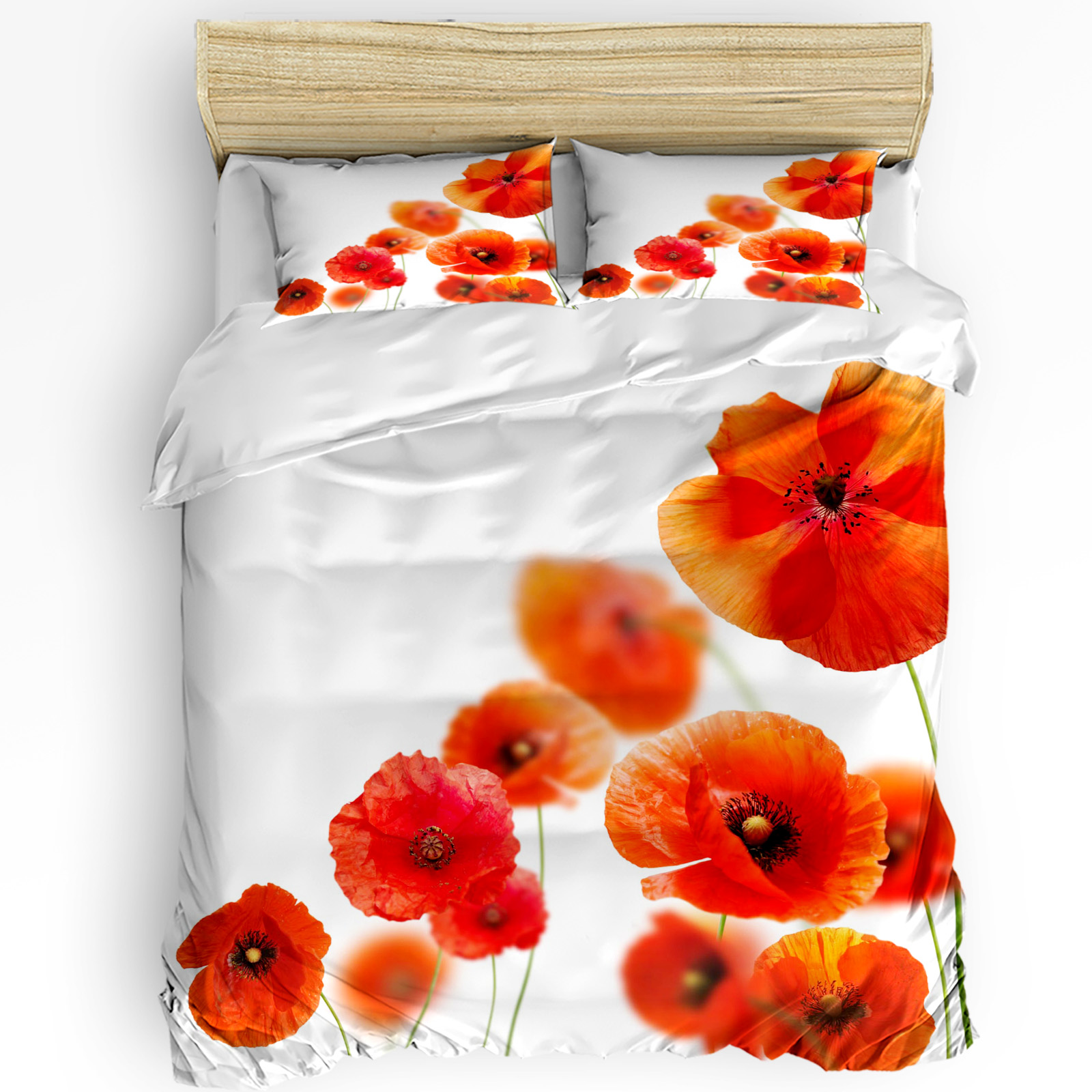 Plant Red Poppy Flower White Bedding Set Duvet Cover Pillowcase Kids ...