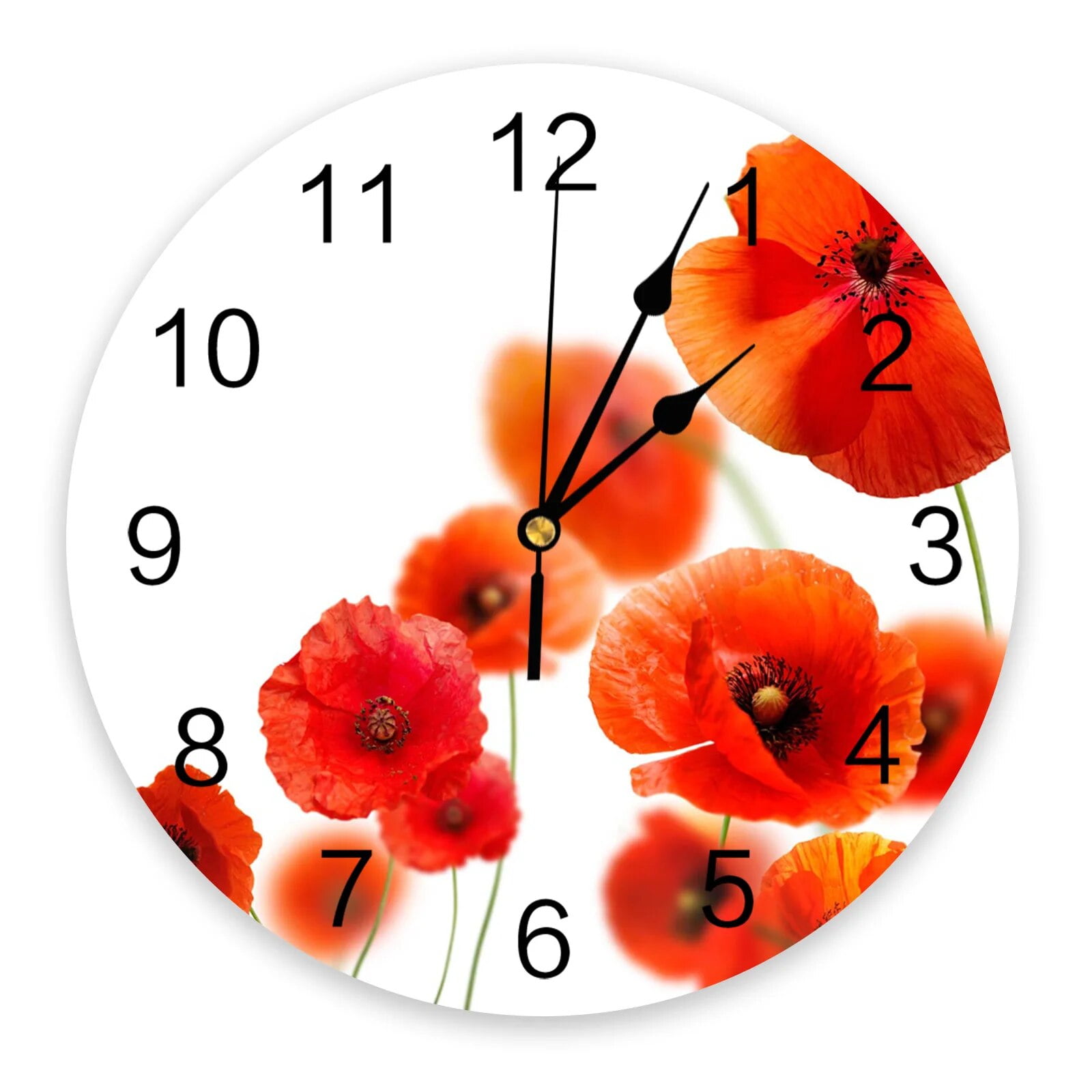 Plant Red Poppy Flower White PVC Wall Clock Modern Design Living Room ...