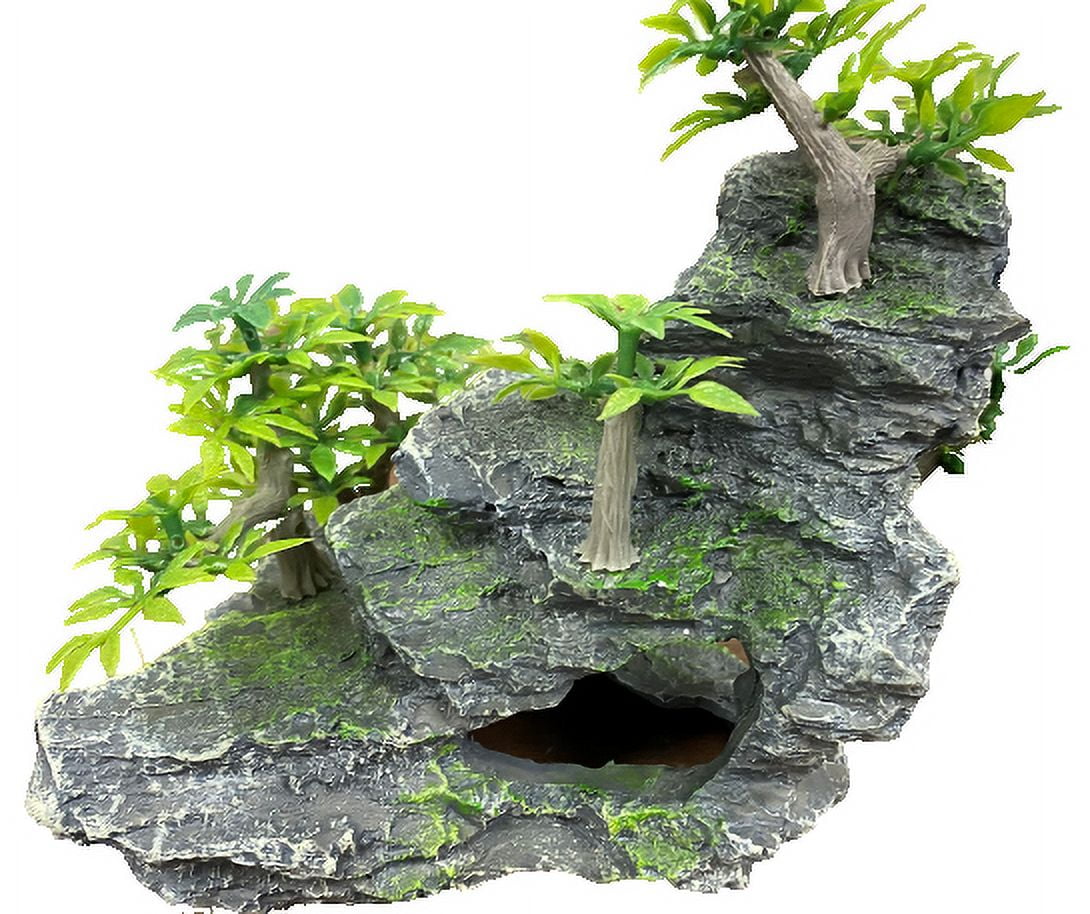 Plant on Rock Aquarium Ornament, Aquarium Rock Outcrop Ledge Ornament ...