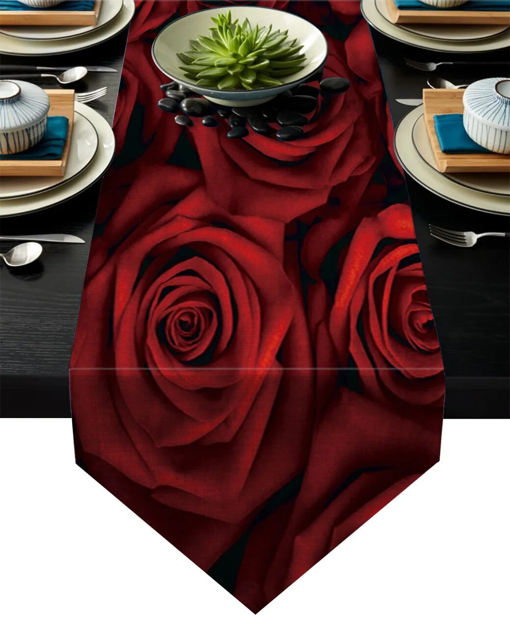 Plant Rose Flower Black Background Table Runner Hotel Party Table ...