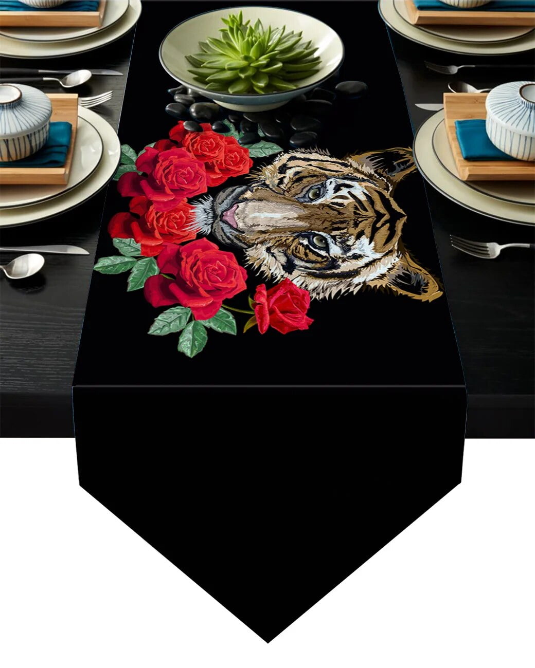 Plant Rose Flower Black Background Table Runner Hotel Party Table ...