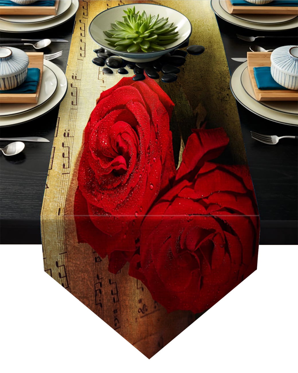 Plant Rose Flower Black Background Table Runner Hotel Party Table ...